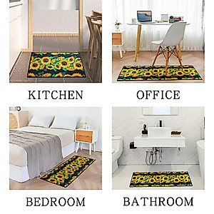NC Sunflower Kitchen Rugs and Mats Set of 2, Anti-Fatigue Non-Slip Comfort Standing Runner Rug for Kitchen, Office, Sink, Laundry, Living Room (17"x48"+17"x24",Black)