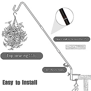 Juegoal Heavy Duty Deck Hook with 2 Inch Non Slip Clamp, 25 to 36 Inch Extended Reach Deck Hook, Adjustable Rail Pole Plant Bracket for Hanging Bird Feeder, Plants, Lanterns, Wind Chimes