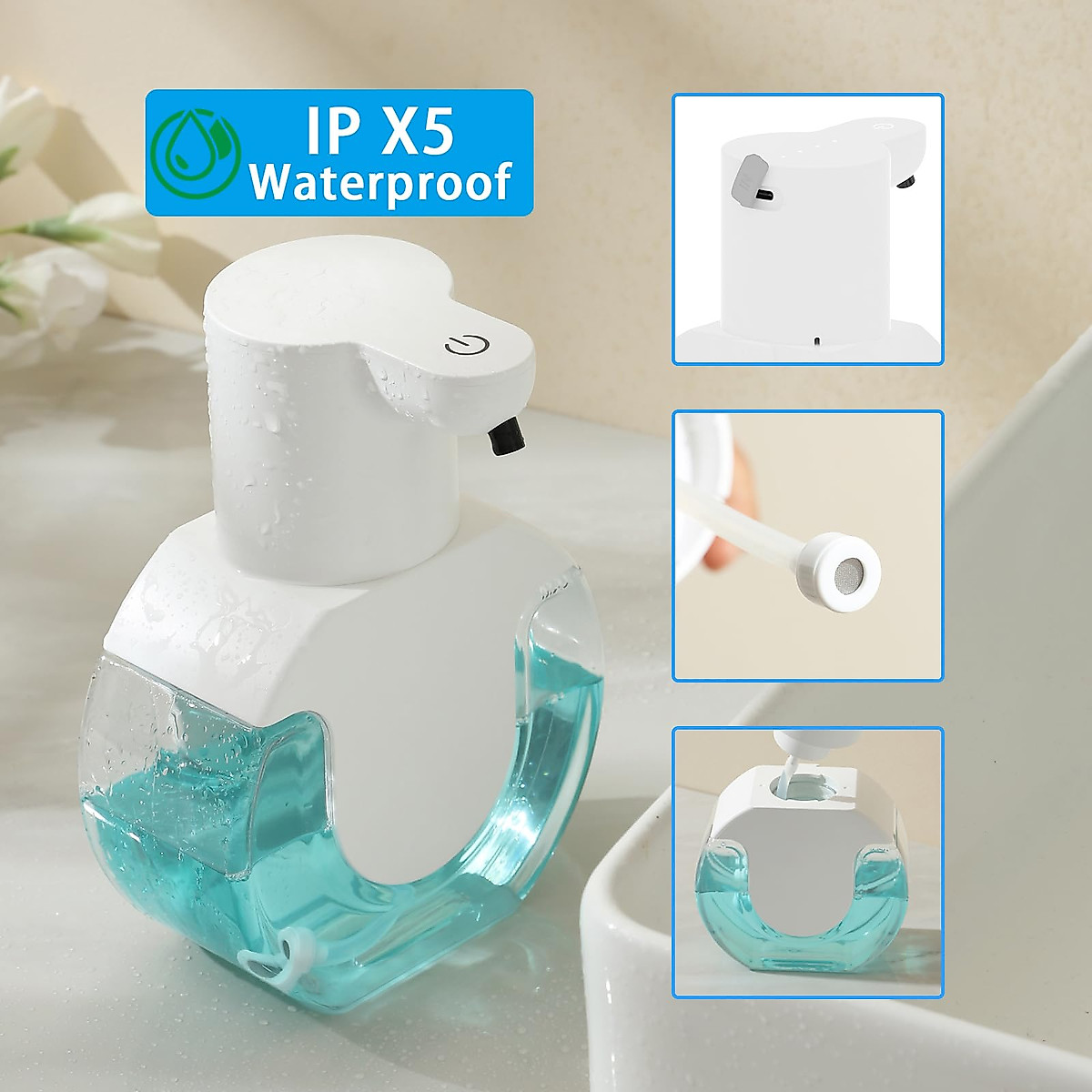 Automatic Foaming Soap Dispenser - 4 Gear Foaming Adjustable, Wall Mounted Sticker Available - 13.5oz/400ML Touchless Hand & Dish Soap Dispenser for Bathroom Kitchen White