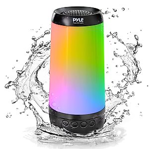 PyleUsa Floating Pool Speaker w/Lights Show, Waterproof Bluetooth Speaker, IP68, Crystal Clear Sound Quality, Surround Stereo Sound, Wireless 50 ft Range, for Shower, Hot Tub, Beach, Travel (Black)