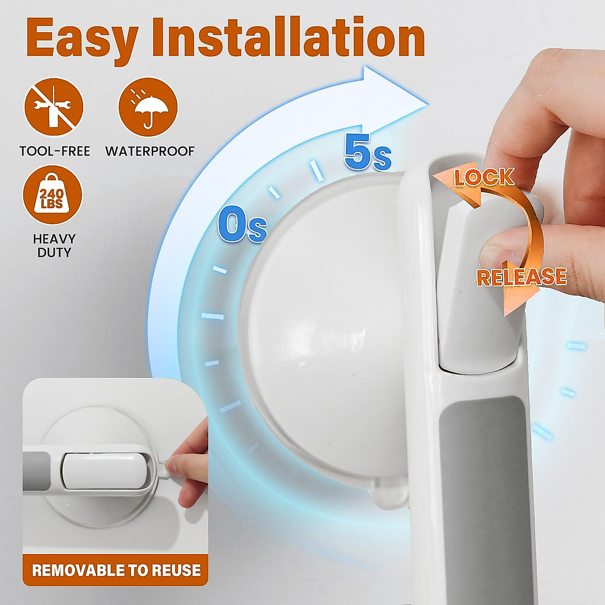 Grab Bars for Bathtubs and Showers, 2 Pack Suction Grab Bars Handle, Heavy Duty Shower Handle Removable, Safety Bars for Shower Chair, Bathroom, Shower Handrails for Seniors and Elderly, 12 Inch White