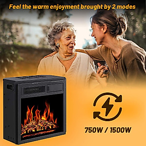 Antarctic Star Electric Fireplace Insert 18" Freestanding Heater Remote Control with 7 Log Hearth Flame Settings Adjustable Flame,1500w Black