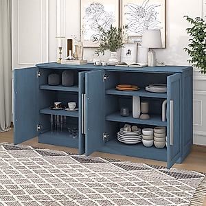 LUMISOL Solid Wood Sideboard Storage Cabinet with Doors for Living Kitchen Room Rustic Sideboard Buffet Cabinet with Adjustable Shelf
