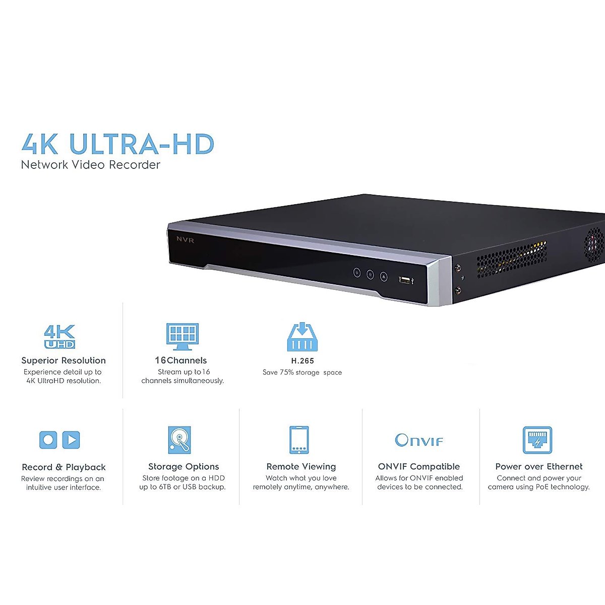 HIKVISION 16-Channel PoE 4K Network Video Recorder NVR, Embedded Plug & Play DS-7616NI-I2/16P（2021 New Version）