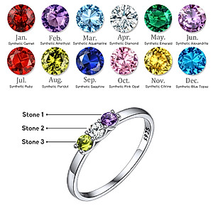 Bestyle Custom Birthstone Rings for 3, Dainty Sterling Silver Stacking Band Ring for Women, Great Statment Promise Ring on Thanksgiving/Christmas/Valentines'/Mother's Day