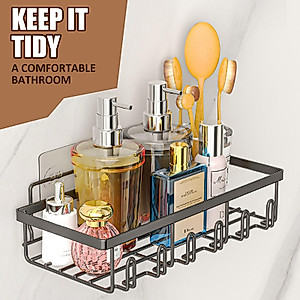 Crixny Shower Caddy, 5-Pack Shower Organizer No Drilling, Shower Shelves with Soap Holder and 18 Hooks, Rustproof Stainless Steel Shower Shelf for Inside Shower, Shower Rack for Shower Storage