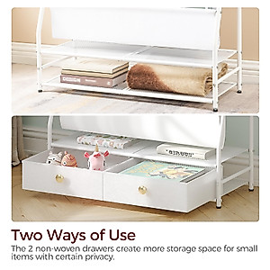 MAHANCRIS Kids Bookshelf, 4 Tier Bookcase, Kids Sling Book Rack with 2 Fabric Drawers, Storage Nursery Book Shelf for Children, Toy Organizer for Kids Room, Living Room, Study Room, White BKBW7401