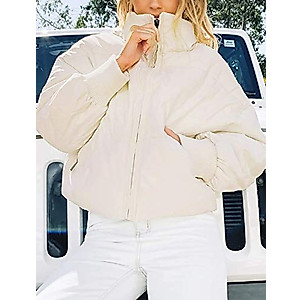 MEROKEETY Women's Winter Long Sleeve Zip Puffer Jacket Baggy Short Down Coats