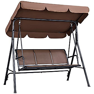 Yaheetech Outdoor Porch Swing Chair for Adults, 3-Seat Patio Sunset Hanging Swing w/Texteline Fabric & Adjustable Canopy & Armrests, Canopy Lounge Chair for Backyard/Garden/Balcony