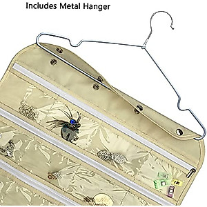 BB Brotrade Hanging Jewelry Organizer,Double Sided Jewelry Storage Organizer,80 Zipper Clear PVC Pockets for Holding Necklaces, Bracelets, Rings, Earrings