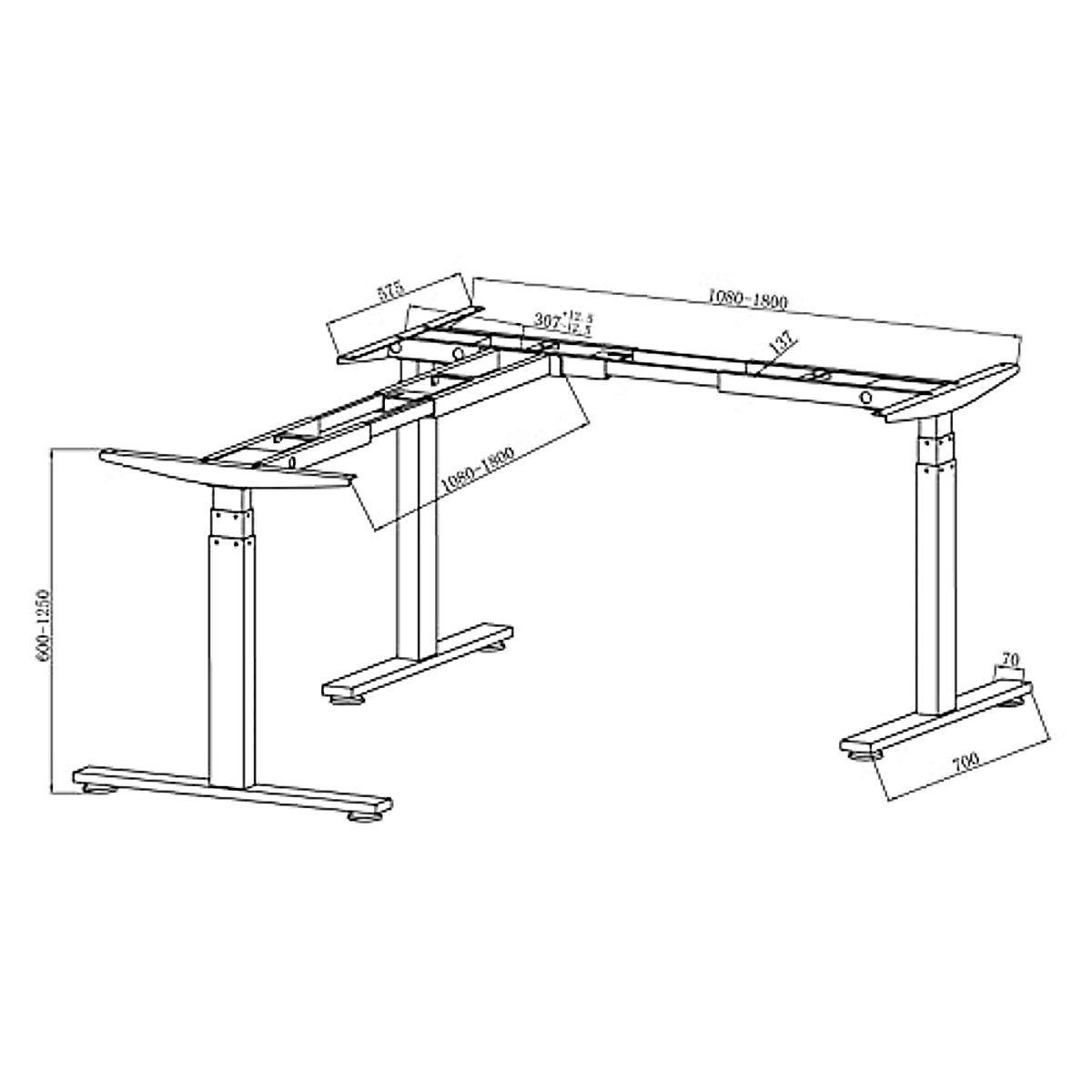 VWINDESK VJ301 L Shaped Electric Height Adjustable Standing Corner Desk Frame Only W/Triple Motor, Ergonomic Sit Stand Up Height Adjustable Steel Base with Digital Memory Keypad (Black)