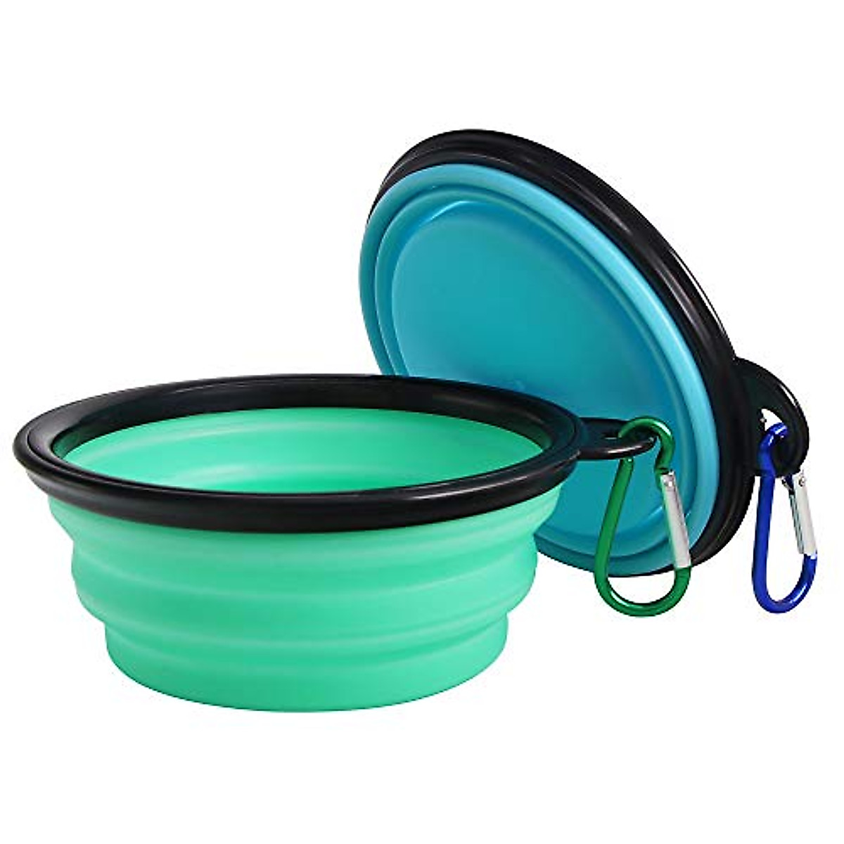 SLSON Collapsible Pet Bowl Dog Bowls 2 Pack, Portable Silicone Pet Feeder, Foldable Expandable for Dog/Cat Food Water Feeding, Travel Bowl for Camping (Light Blue+Light Green)