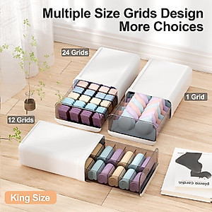 Miaocona Underwear Organizer Drawer, 24 Cells Plastic Sock Underwear Storage Drawer, Stackable Closet Organizers and Storage Box for Bras, Socks, Scarves, Ties, Belt (King Size-White, 1 Pcs)