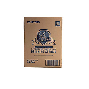ESJ775RS Empress Jumbo Straw Unwrapped 7.75" White w/Red Stripe, Boxed 24/500 cs