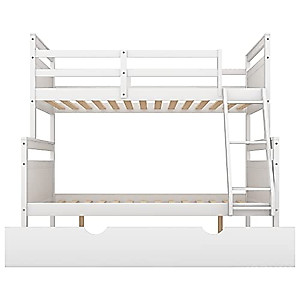 DEYOBED Twin Over Full Wooden Bunk Bed with Trundle - Convertible Sleep Solution for Kids & Teens | Easily Separates into 2 Beds | Twin-Full Size | Space-Saving Design | White |