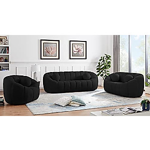 Meridian Furniture 644Black-S Elijah Collection Modern | Contemporary Boucle Fabric Upholstered Sofa, Black, 93.5" W x 34" D x 31" H