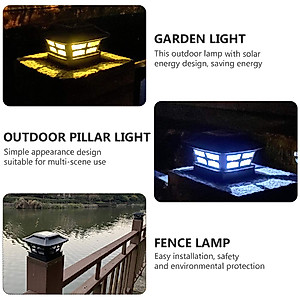 Uonlytech 1pc Solar Post Lamp Garden Fence Lights Stake Light Corridor Light Inground Light Pathway Post Lamp Garden Light Cap Lights Outdoor Solar Light Courtyard Lamp Lamps Plastic Square