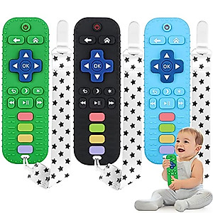 Fu Store 3 Pack Silicone Teething Toys for Infant Toddlers Remote Control Shape Teethers for Babies Chew Toys, Relief Soothe Babies Gums Set, BPA Free Freezable Dishwasher and Refrigerator Safe