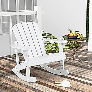 Giantex Wooden Adirondack Rocking Chair - Kids Outdoor Adirondack Rocker with Slatted seat, Smooth Rocking Feet, 300LBS Weight Capacity, Porch Rocking Chair for Balcony, Backyard, Poolside (1, White)