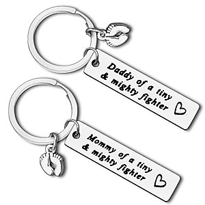 NICU Dad NICU Mom Gift Mommy Daddy of A Tiny Mighty Fighter Keychain Set NICU Parents Gift New Born Gift Preemie Baby Gift Mothers Father's Day Gift for New Dad Mom Neonatal Intensive Care Unit Gift