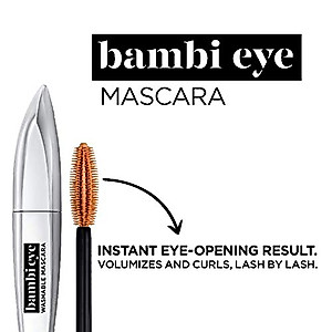 L'Oreal Paris Makeup Bambi Eye Mascara, Lasting Volume, Length & Lift, Doe-eye Definition, No Clumping, Washable, Blackest Black 0.21 Fl Oz