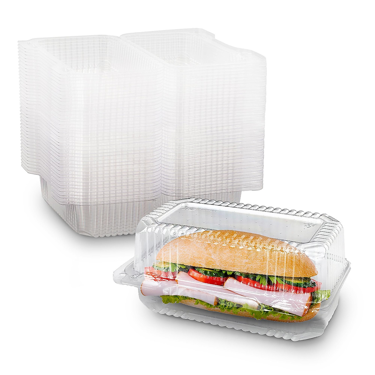 Disposable Sturdy Plastic Hinged Loaf Containers - Durable Small Hoagie Container (Pack of 40) by MT Products - Made in The USA
