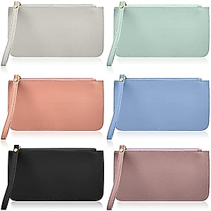 Dunzy 6 Pcs Bridesmaid Clutch Bag Wristlet Wallet for Women Slim Pouch Purse Zipper Handbag with Strap 6 Colors Bags for Phone Travel Wedding Evening Women Bridesmaid Gifts