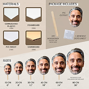 1 Pc, Custom Big Head with Your Photo | Fun Face Cardboard Cutout, Big Heads on Stick, Life Size face on a Stick | Upload Your Own Photo, Custom Cutout Big Face Stick