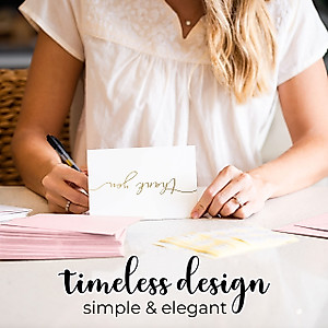 100 Heavyweight Blank Thank You Cards with Envelopes - Blank Cards and Envelopes - Thank You Cards Wedding with Envelopes Set - Gold Script Thank You Notes - Thank You Cards Bridal Shower (100 Pack)