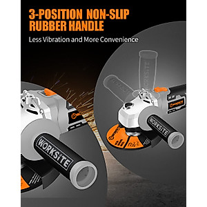 WORKSITE Cordless Angle grinder, 4-1/2 Inch Power Angle Grinder with 4-Pole Motor, Adjustable Auxiliary Handle, Cutting Wheels, Grinding Wheels and Flap Discs, 4.0 Ah Battery & Charger Included