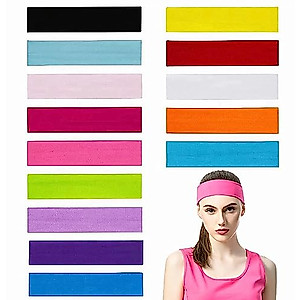 QUMENEY 14PCS Yoga Headband, Colorful Workout Headband, Elastic Sweat Headband for Women, Men, Running, Sports, Pilates, Fitness (Mixed 14 Colors)