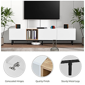 Merax Modern TV Entertainment Center with 3 Cabinets & Open Shelves, Wood TV Stand for TVs Up to 80” for Living Room Bedroom (White)