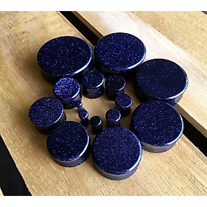 Lobal Domination PAIR of Blue Midnight Goldstone Stone Plugs Sandstone Gauges - up to 38mm available! (1&1/2" (38mm))