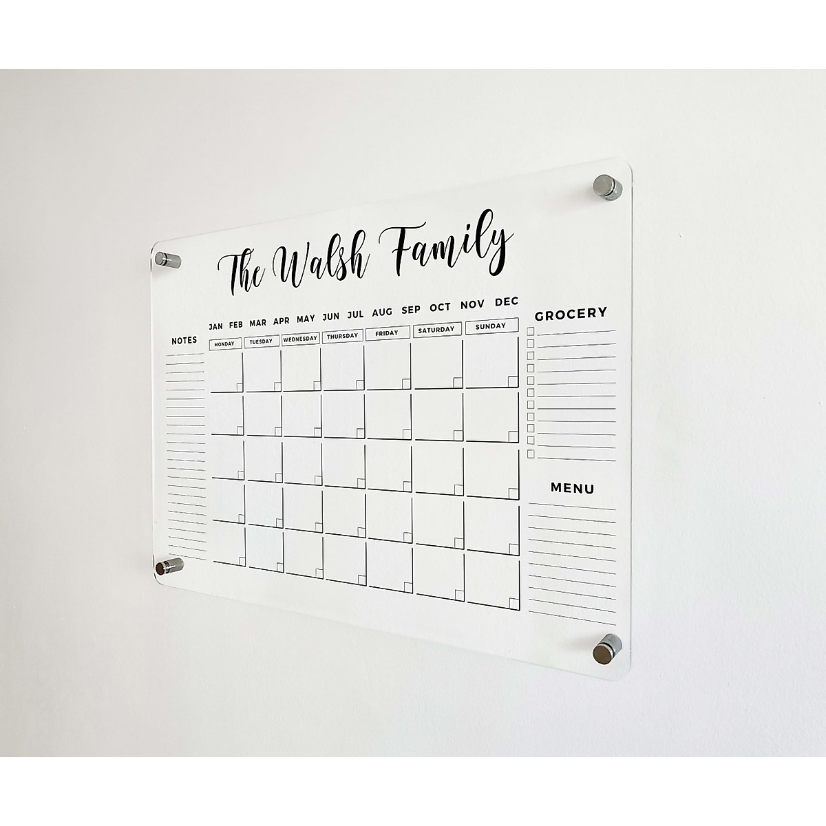 BLACK FAMILY NAME CALENDAR Personalized Calendar 2024 - Personalized Dry Erase Board, Horizontal Wall Calendar, Monthly and Weekly Calendar, Housewarming Gift, Goals, To Do