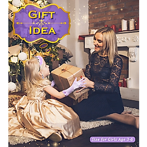 Princess Dress Up Accessories Princess Gloves, BIBUTY 7pcs Dress Up Set for Toddler Girls with Princess Crown, Wand, Gloves, Necklace, Earrings, Bracelet and Ring, Costume Toys for 3-6 yr Little Girls