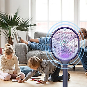 Electric Fly Swatter 2 Pack, 3000V Bug Zapper Racket Fly Zapper with 1500mAh Rechargeable Battery, Indoor Outdoor Fly Trap Mosquito Killer with 3-Layer Safety Mesh for Home, Kitchen, Patio, Camping