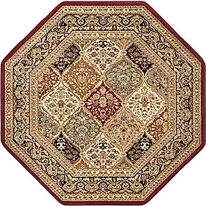 Princeton Traditional Oriental Red Octagon Area Rug, 5' Octagon