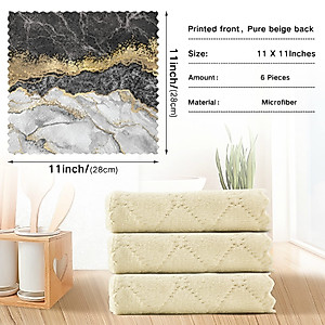 Dish Cloths Dish Towels Kitchen Towels 6 Pack Sets Absorbent Gold Black Marble Soft Decorative Reusable Nonstick Oil Washable