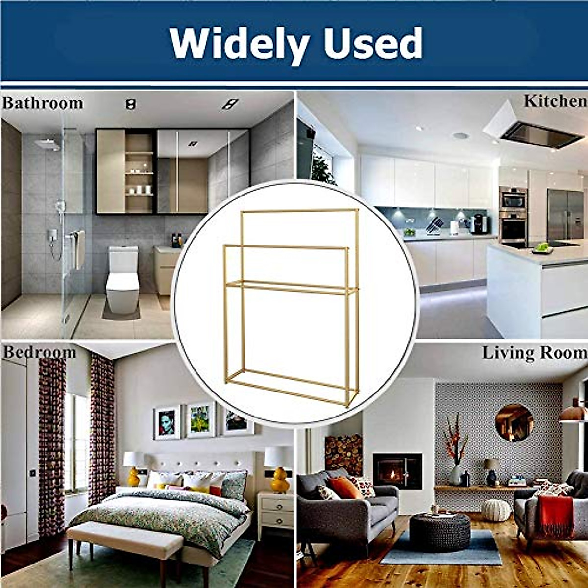 HBBY Tall Towel Rack for Skinny Spaces, Freestanding Bathroom Towel Holder Stand 2 Tier, Rust-Resistant Bath Drying Rack for Outdoor Pool,Hotel, Beach, Blanket gold-75x20x110cm