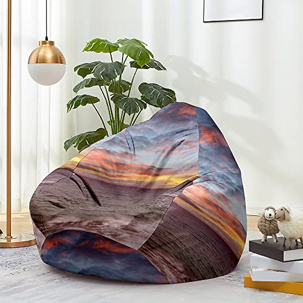 Lukery Bean Bag Chair for Adults (No Filler), 3D Ocean Bean Bag Cover, Stuffed Animal Storage Bean Bag Chairs for Kids, Comfy Bean Bags Beanbag Lazy Sofa (M/31.5x35.4'',Afterglow)