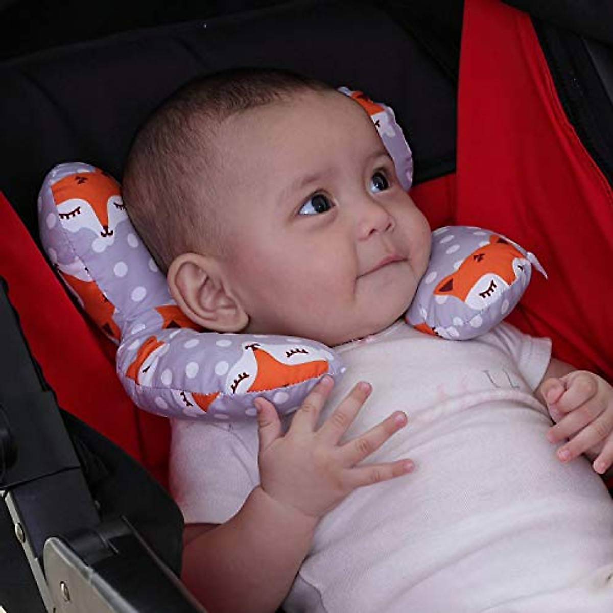 Liyic Baby Travel Pillow, Infant Head and Neck Support Pillow for Car Seat, for 0-1 Years Old Baby (Gray Fox)