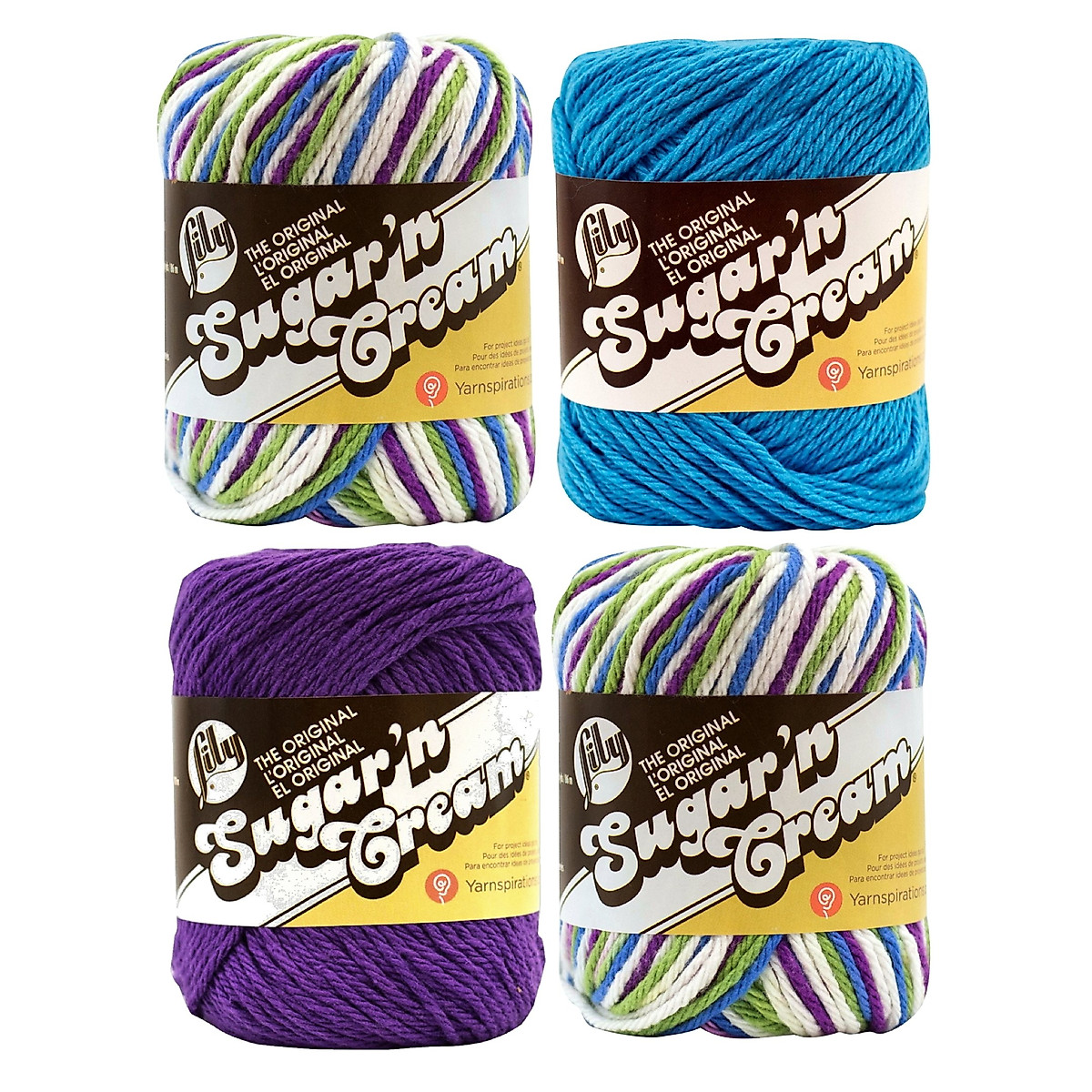 Bulk Buy: Lily Sugar 'n Cream Limited Edition 100% Cotton Yarn (Coordinated 4-Pack) (Fruit Punch x 2, Black Currant, Hot Blue)4