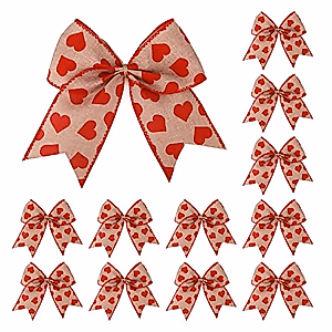Meseey 12 Pcs 6 Inch Red Heart Printed Burlap Bows Decoration Bow for Valentine's Day Gift Wrapping Party Holiday Basket Ornaments(Valentine)