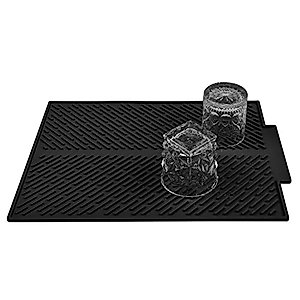 Fimary Silicone Dish Drying Mat with Drain Lip, 17" x 13'' Rubber Dish Drying Mat with Wedge Slope Water Collection, Drying Mat for Kitchen Counter, Easy to Clean Draining Mat Dishwasher Safe (Black)