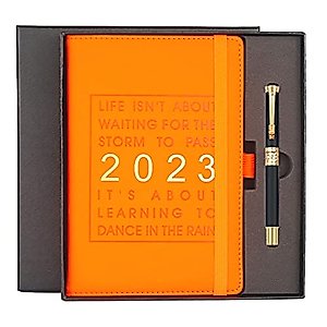 Daily Planner 2023 Weekly Monthly Calendar Planner with Hourly Schedules and Colored Tabs Softcover Agenda A5 Size Planning Workbook to Achieve Your Work and Life Goals with Free Fancy Rollerball Pen