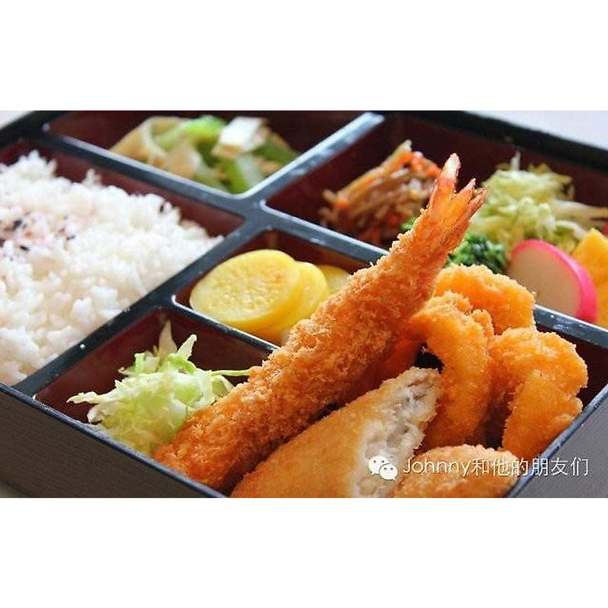 JapanBargain 1591, Red and Black Japanese Traditional Plastic Lacquered Lunch Bento Box 6 Compartments for Restaurant or Home Tray and Plate 2pc Set Made in Japan, 11.75"x9.5"