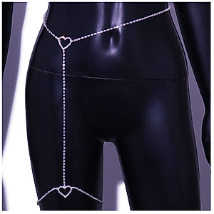 Crystal Heart-Shaped Multi-Layer Leg Chain Silver Layered Body Chains Thigh Chain Sexy Bikini Adjustable Body Jewelry Accessory for Women