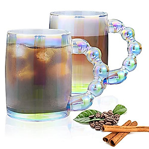 Iridescent Glasses Coffee Mug Insulated Heavy Espresso Mugs Crystal Vintage Glass Tea Cup with Handle, for Drinking Hot Beverages Cappuccinos Latte Café Cocktail Beer,11OZ. 330ml Gift Package