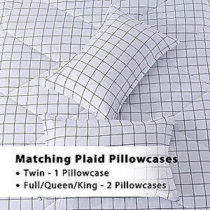 Andency White Grid Comforter Full(79x90Inch), 3 Pieces(1 Plaid Comforter and 2 Pillowcases) White Plaid Comforter Set, Microfiber Down Alternative Comforter Bedding Set