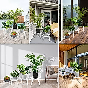 Brightdeco 4 Pack Metal Plant Stands Outdoor Indoor for Patio Round Potted Holder for Large Plants Multiple Flower Planter, White